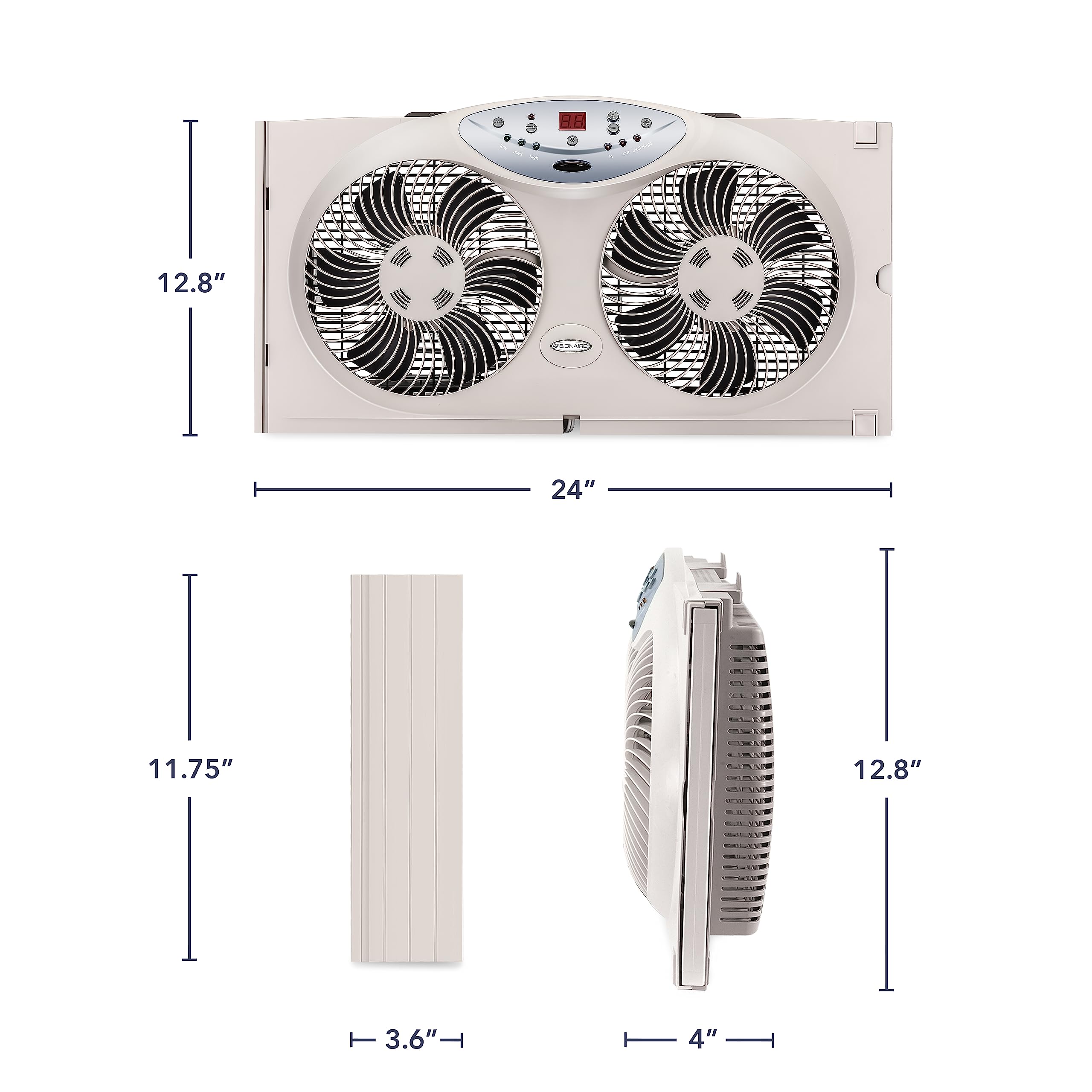 Bionaire Window Fan with Twin 8.5-Inch Reversible Airflow Blades and Remote Control, White