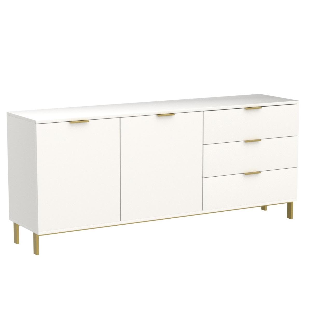 AIEGLE Sideboard Buffet Cabinet with Storage, Wood Coffee Bar Cabinet, 63" Kitchen Cabinet with 3 Drawers & 2 Doors, Kitchen Buffet Cabinet Cupboard with Gold Metal Legs, White