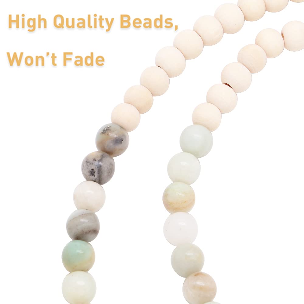 C&L Accessories Lanyards for ID Badges, Beaded Wooden Natural Stone Lanyard for Keys Eyeglass Holder Lanyard for Eyeglasses Chains for Women (Amazonite Stone)