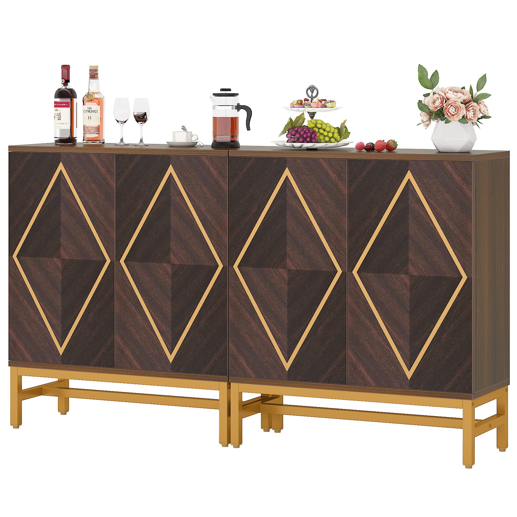 Tribesigns Sideboard Buffet Cabinet Set of 2, 59 Inch Kitchen Sideboard Cabinet with Doors and Adjustable Shelves, Coffee Bar Cabinet Storage Cabinet for Dining Room, Living Room, Dark Brown