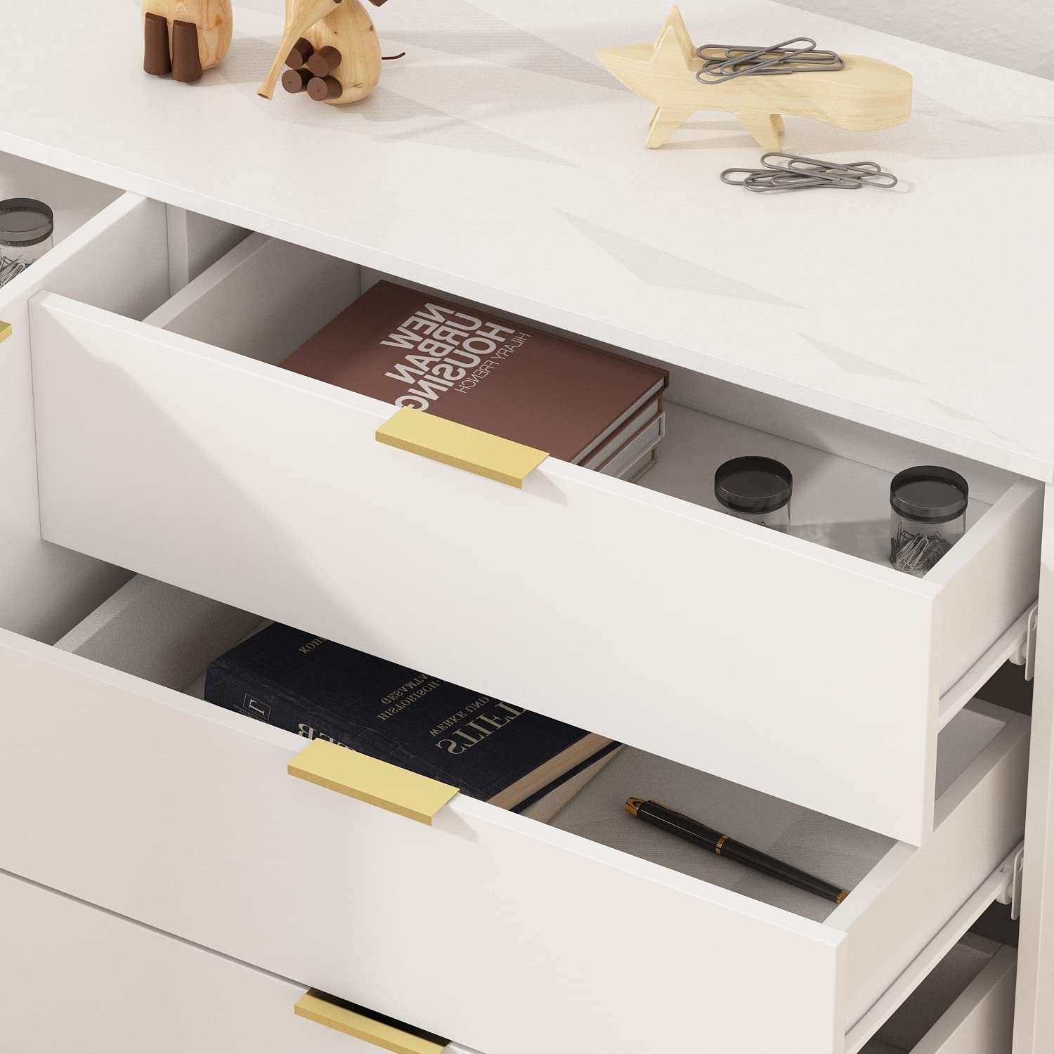AIEGLE Sideboard Buffet Cabinet with Storage, Wood Coffee Bar Cabinet, 63" Kitchen Cabinet with 3 Drawers & 2 Doors, Kitchen Buffet Cabinet Cupboard with Gold Metal Legs, White