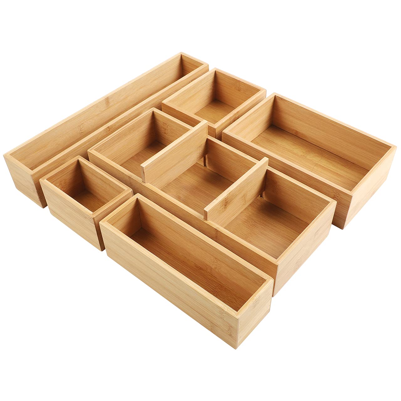 Kootek Kitchen Drawer Organizer for Utensils, 6 Pcs 8 Grid Silverware Tray Bamboo Drawer Organizers Cutlery Storage with Removable Dividers for Pantry Closet Desk Office