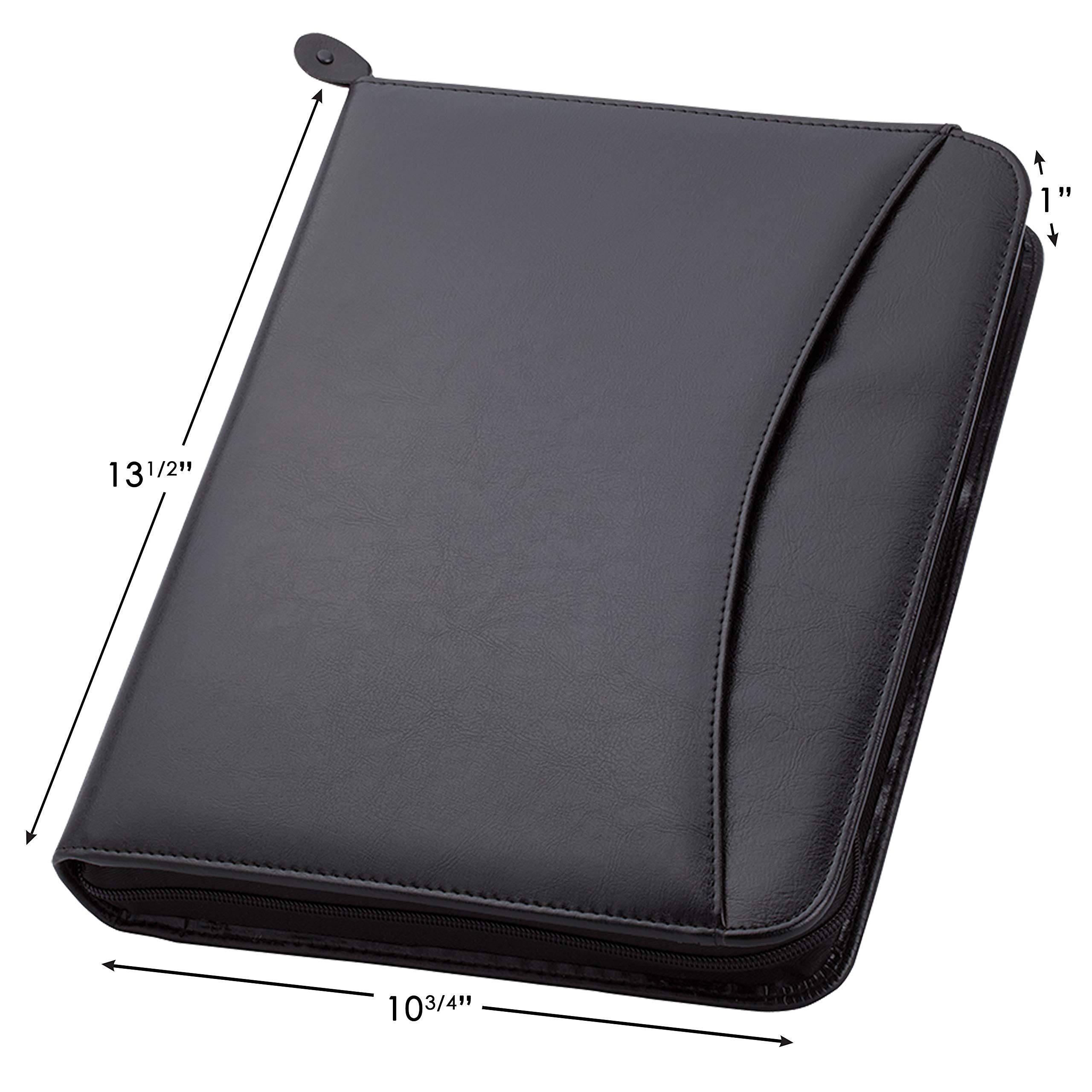 Travigo 3-Ring Zipper Business Leather Portfolio Folder| 1.25" 3-Ring Binder Professional Business Folder Resume Document Organizer|Exterior Pocket | Guesseted File Pocket| 8-1-2" Writing Pad (Black)