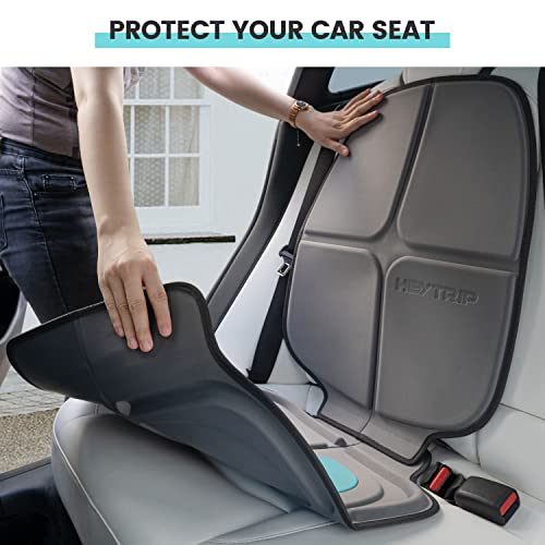 HEYTRIP Car Seat Protector, 2 Packs, Rear-Facing/Forward Facing Car Seat Mat for 0~12 Years Old Children, Waterproof, Easy Cleanup, Non-Slip, Fit Most Car Seats(Light Grey Blue)