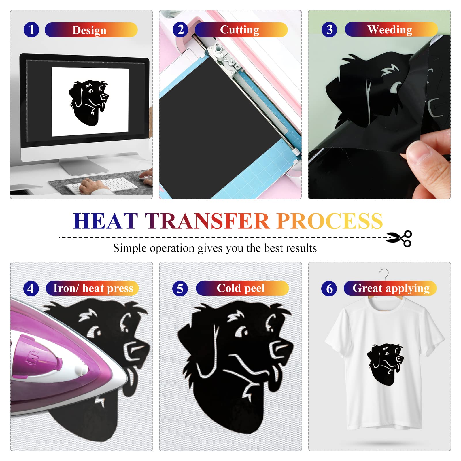 HTV Black and White Heat Transfer Vinyl Rolls, 12" x 20ft HTV Iron on Vinyl for Shirts, Black & White Vinyl for Cricut, Cameo, Heat Press Machines (2 Rolls 12 Inches x 10 Feet Each)