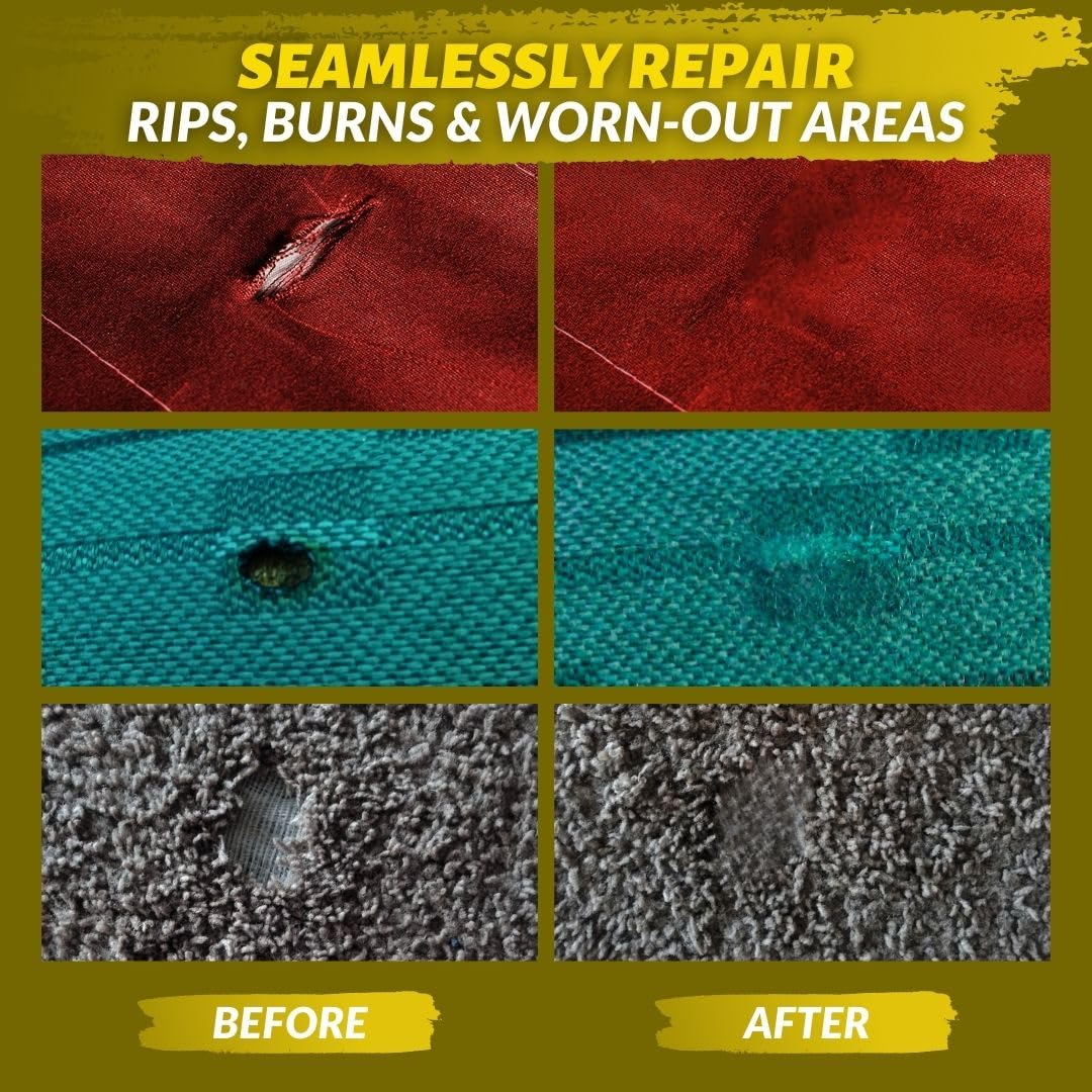 Coconix Fabric & Carpet Repair Kit | Fix Tears, Holes, and Burns on Fabric and Carpet Upholstery, Rugs, and Clothing | Easy Application with Customizable Colors