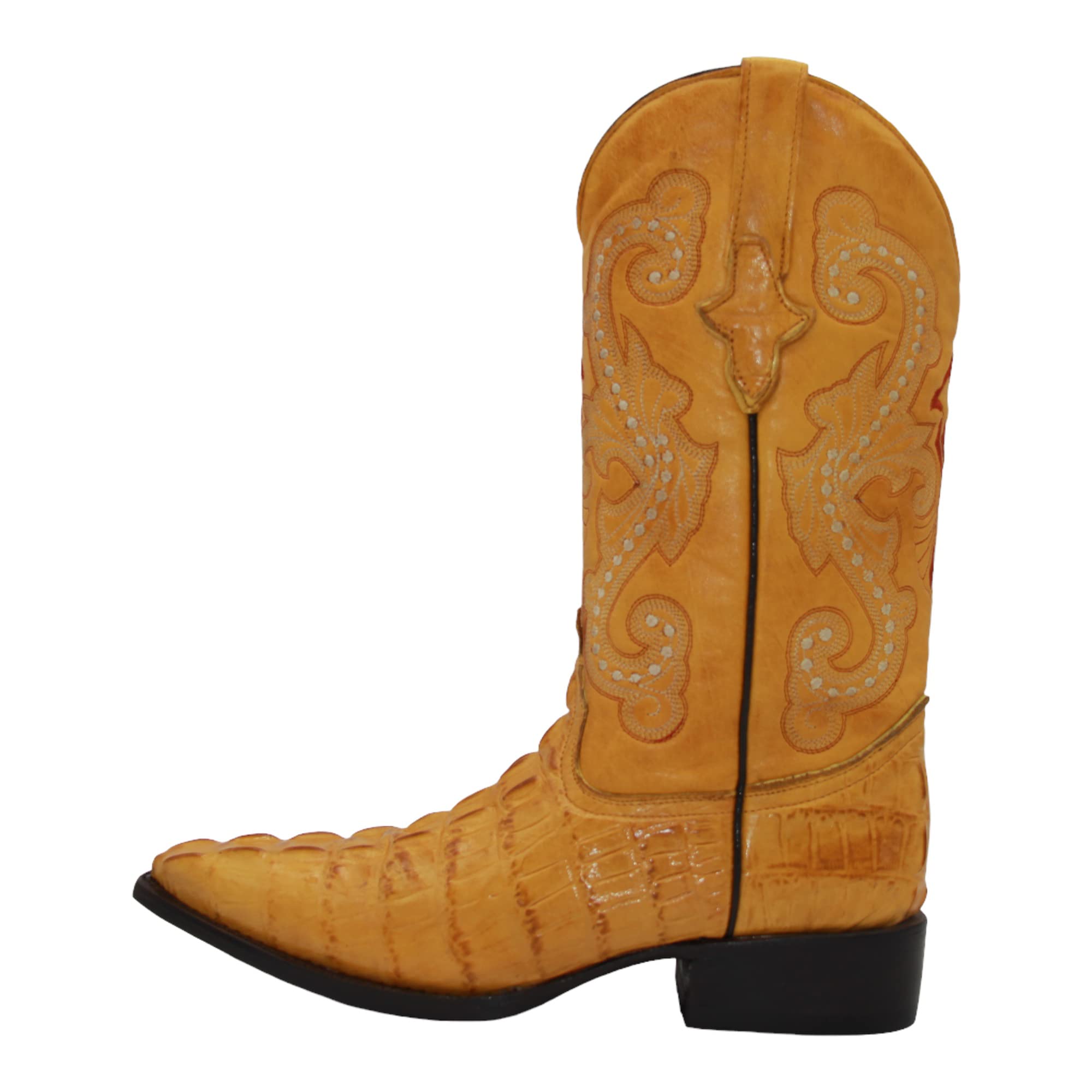 Western Shops Mens Crocodile Alligator Print Leather Cowboy Western Boots Snip Toe (11.5, Mustard)