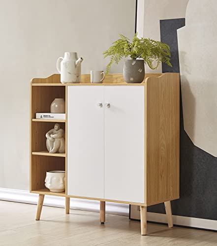 GDLMA Storage Sideboard, Kitchen Cabinet with Door and Shelves (Natural Wood)