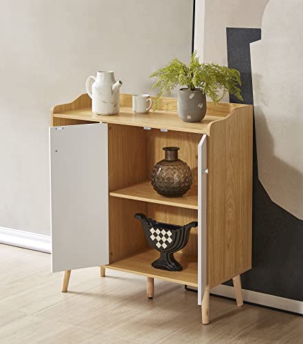 GDLMA Storage Sideboard, Kitchen Cabinet with Door and Shelves (Natural Wood)