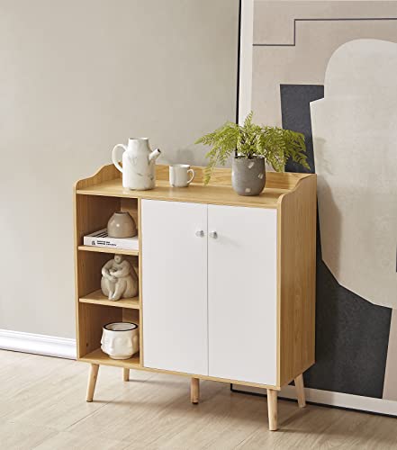 GDLMA Storage Sideboard, Kitchen Cabinet with Door and Shelves (Natural Wood)