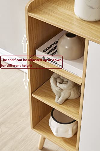 GDLMA Storage Sideboard, Kitchen Cabinet with Door and Shelves (Natural Wood)