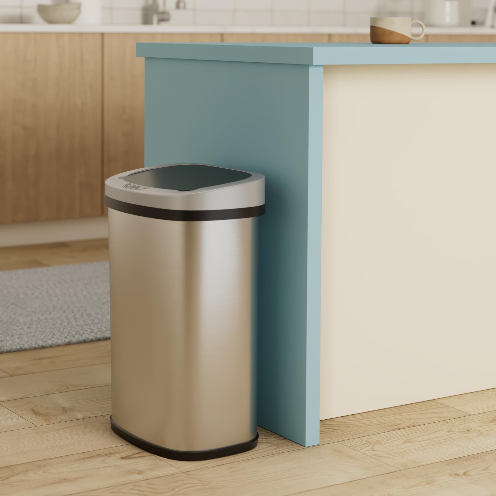 BestOffice 13 Gallon 50 Liter Kitchen Trash Bathroom Bedroom Home Office Automatic Touch Free High-Capacity Garbage Can with Lid Brushed Stainless Steel Waste Bin, Silver