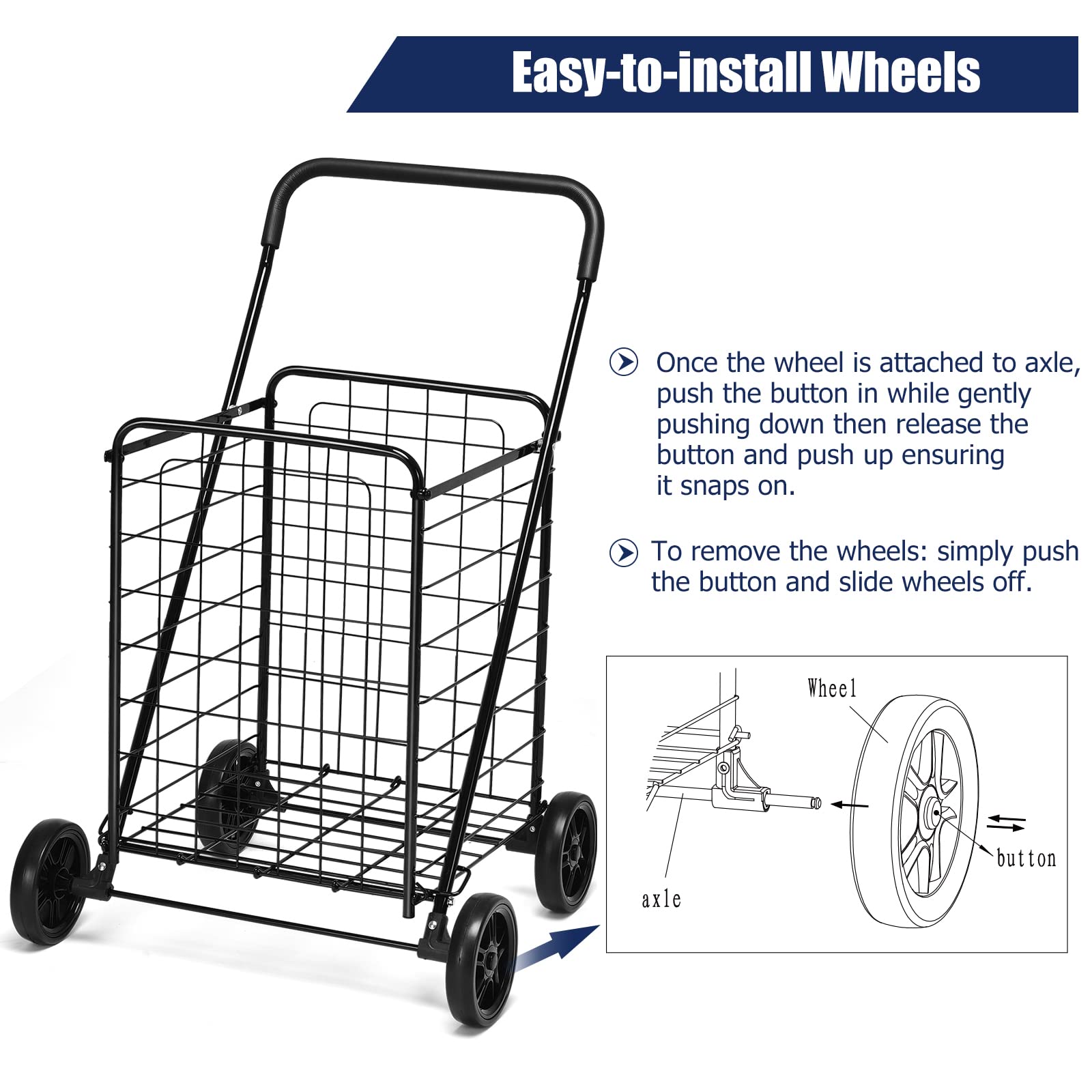 Goplus Shopping Carts for Groceries, Heavy Duty Folding Shopping Cart with Wheels, Portable Collapsible Grocery Cart, Light Weight Foldable Utility Cart for Laundry