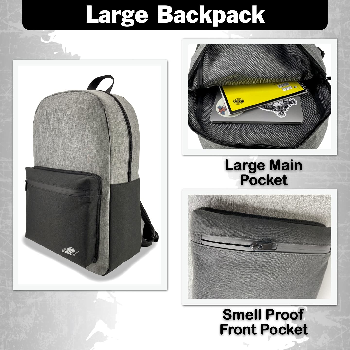Generic Smoking Turtle: 100 Smell Proof Backpack with Combo Lock, Weather Resistant (Grey & Black),Large