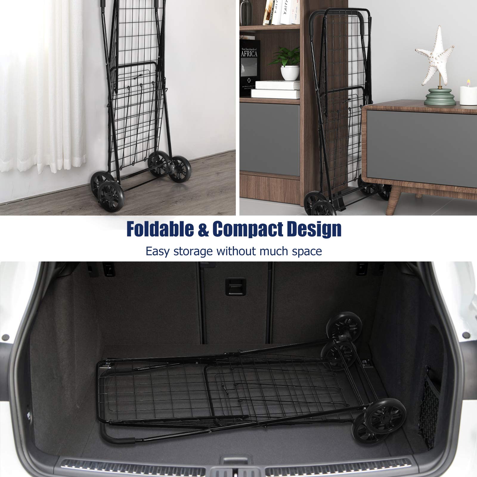 Goplus Shopping Carts for Groceries, Heavy Duty Folding Shopping Cart with Wheels, Portable Collapsible Grocery Cart, Light Weight Foldable Utility Cart for Laundry