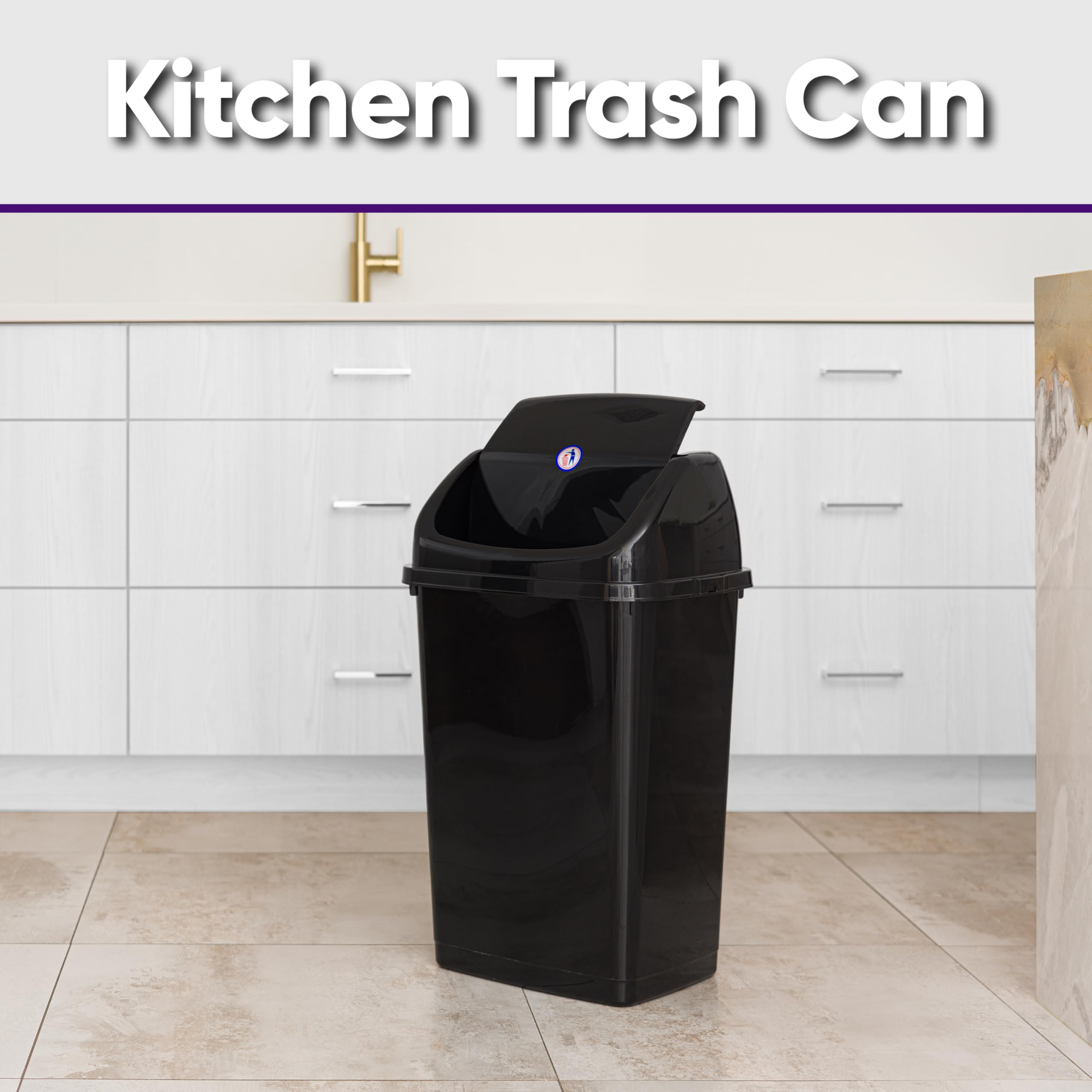 Superio Large Kitchen Trash Can 13 Gallon Black 2 Pack Swing Top Trash Can with Lid, 52 Qt Waste Bin for Kitchen, Garage, Indoor and Outdoor Trash Can