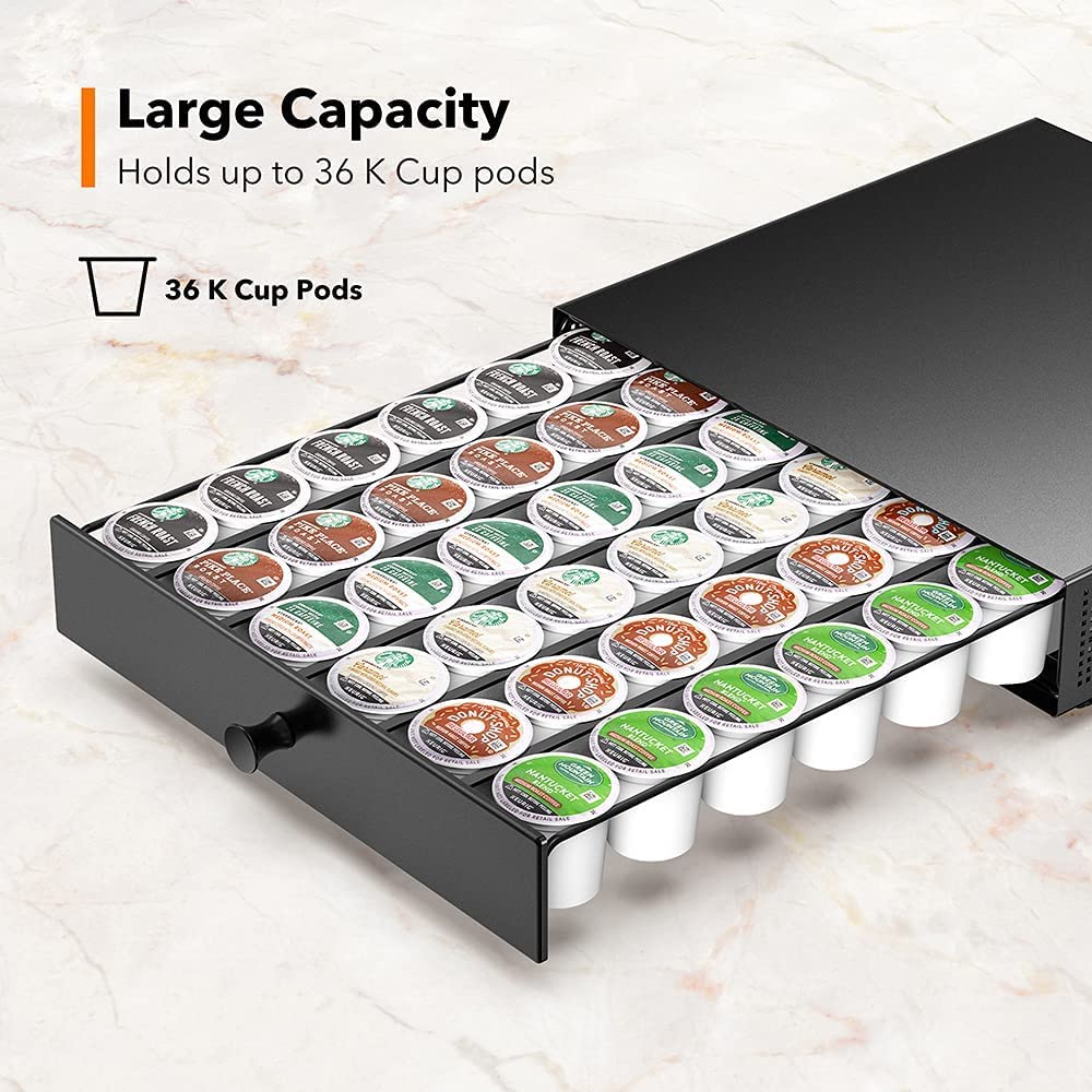 Goldlion K Cup Holder Sliding Tray Pull out Coffee Pod Organizer Rolling K Cup Organization Storage Drawer Countertop Maker Stand Bartesian Rack Capsules Compatible with Keurig Accessories, Black