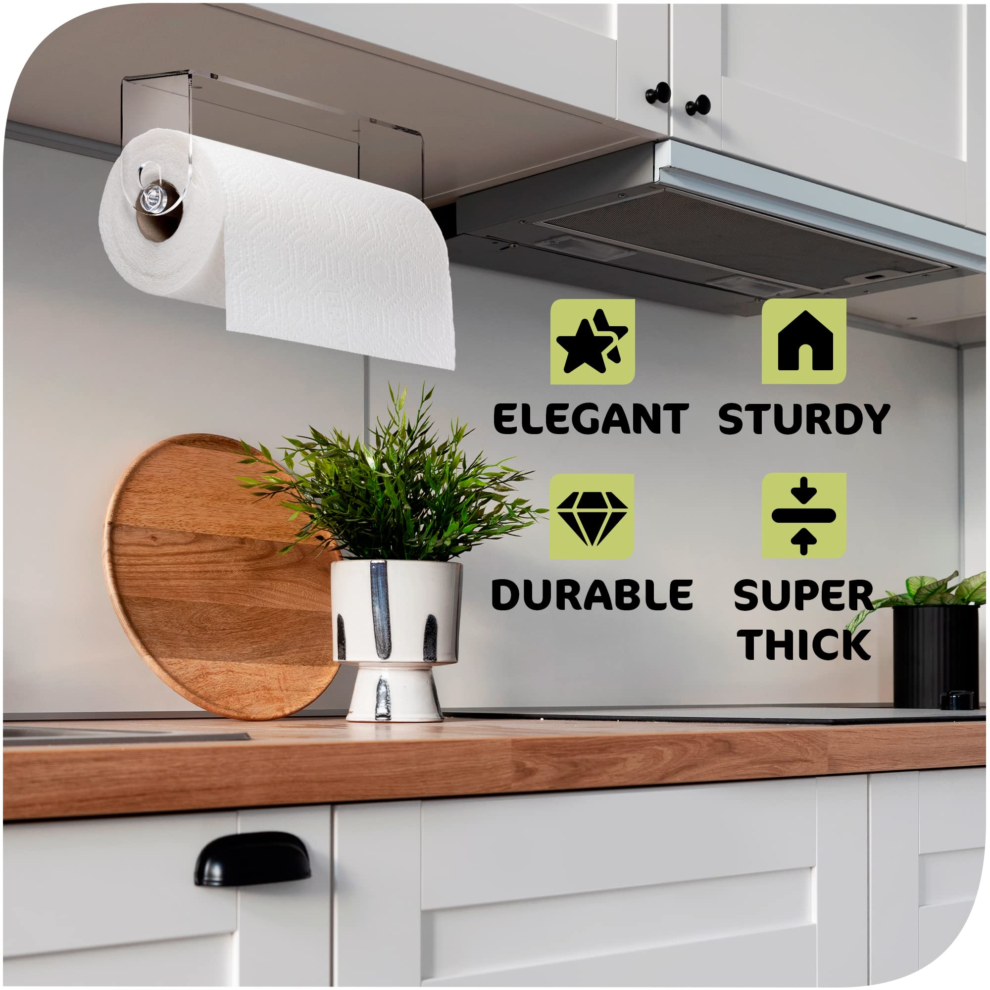 Srenta Clear Acrylic Paper Towel Holder Wall Mount Paper Towel Holder Under Cabinet, Wall Mounted Undermount Hanging Paper Towels Holder Dispenser, Holds Jumbo Rolls, Adhesive Strips & Screws Included