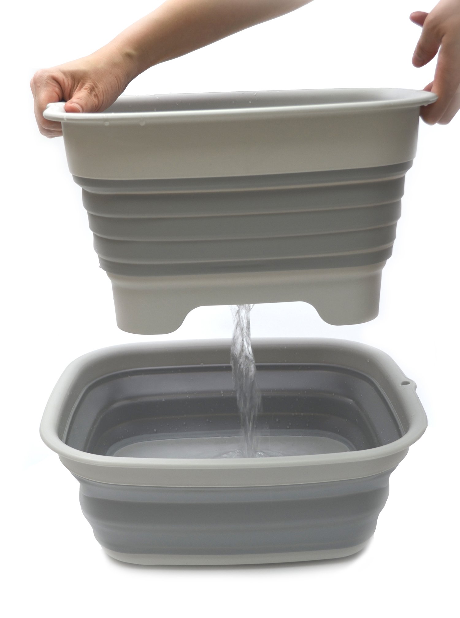SAMMART 9.1L (2.4Gallon) Collapsible Dishpan with Draining Plug - Foldable Washing Basin - Portable Dish Washing Tub - Space Saving Kitchen Storage Tray (1, Lake Green)