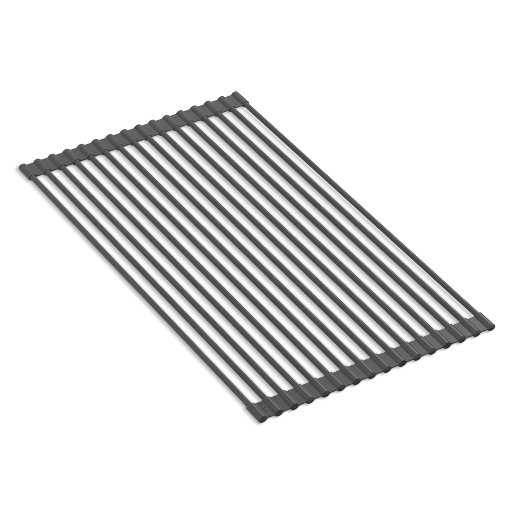 Kohler 28929-CHR Roll, Sink Kitchen Mat, Foldable Dish Drying Rack, Charcoal