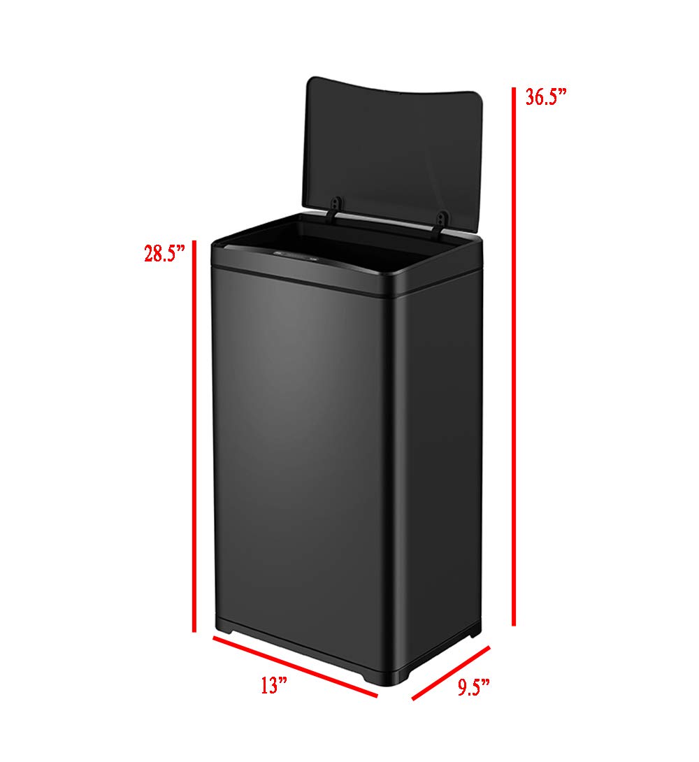 CozyBlock Automatic Trash Can for Kitchen, Black Steel Touchless Motion Sensor Bin, Wide Opening Soft Close Lid, LED Countdown Timer (13 Gallon)