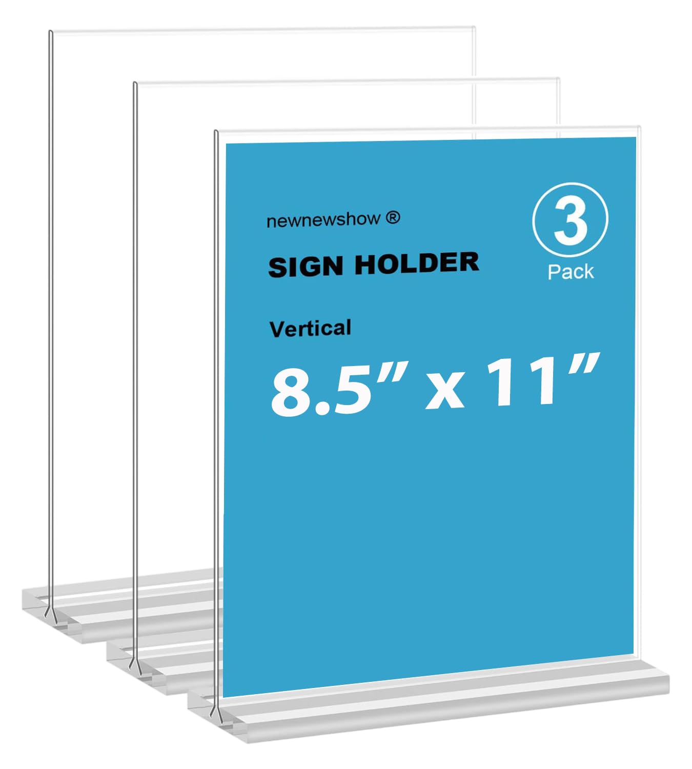 NEWNEWSHOW® 8.5x11 Acrylic Sign Holder 3 Pack Vertical Double-Sided Display (Optional 8.5x11 8.5x5.5 5x7 Horizontal and Vertical)