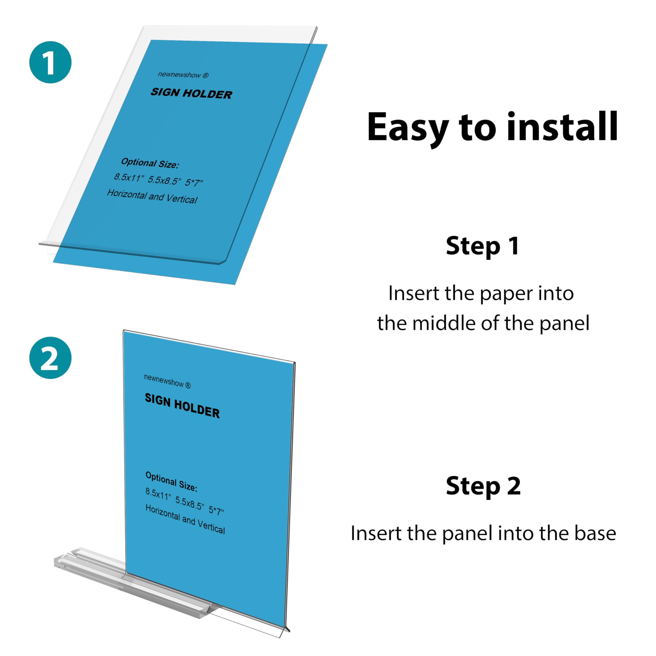 NEWNEWSHOW® 8.5x11 Acrylic Sign Holder 3 Pack Vertical Double-Sided Display (Optional 8.5x11 8.5x5.5 5x7 Horizontal and Vertical)