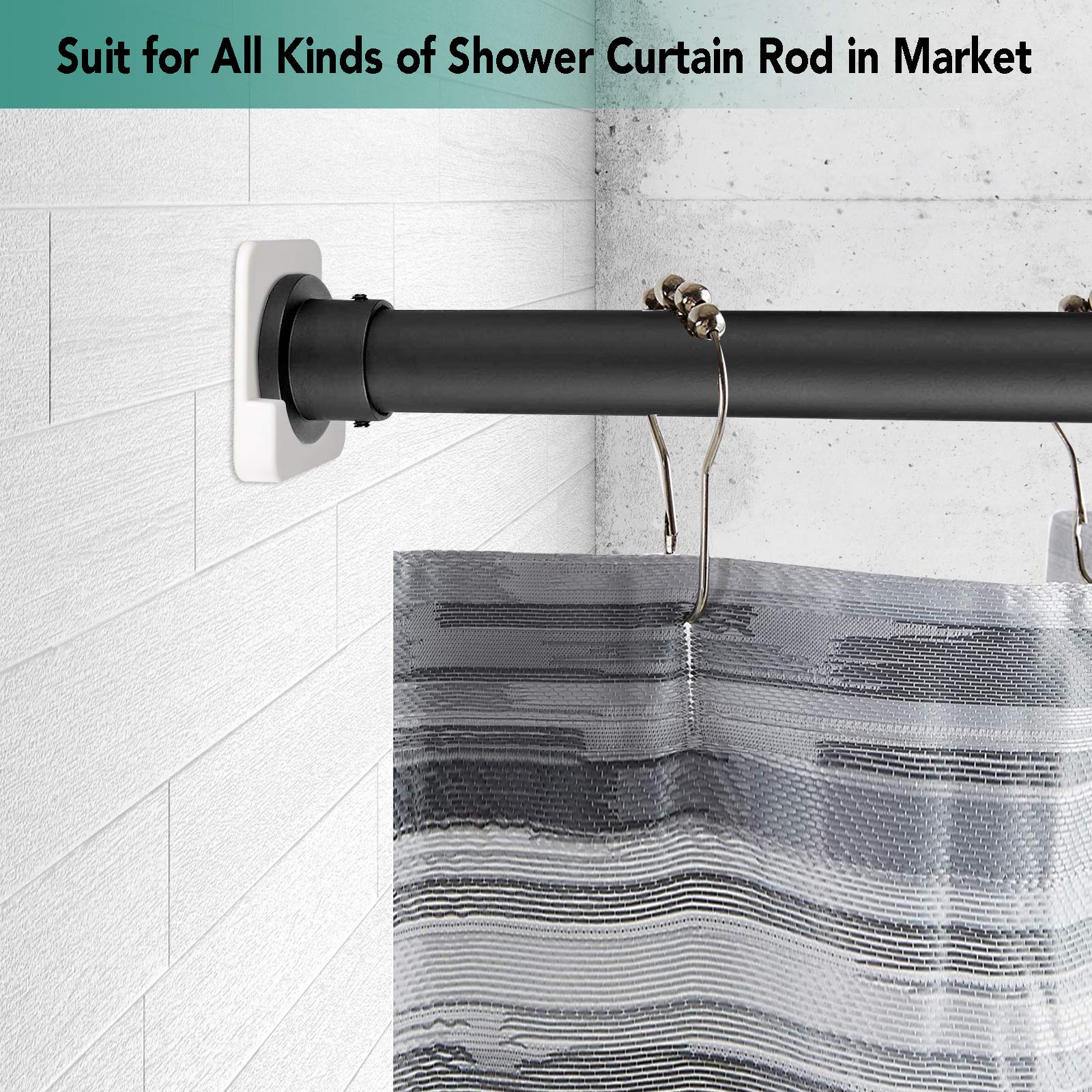 CANRAY Adhesive Shower Curtain Rod Tension Holder | Shower Rod Mount Retainer for Wall | No Drilling | Stick On | 2 Pack, White (Shower Curtain Rod Not Included)