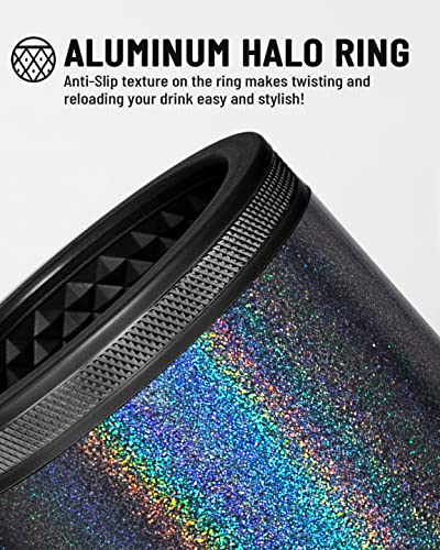 Welforth Slim Can Cooler for Slim Beer & Hard Seltzer Double-walled Stainless Steel 12oz Sleeve Skinny Can Coozies Drink Holder(GLITTER BLACK)