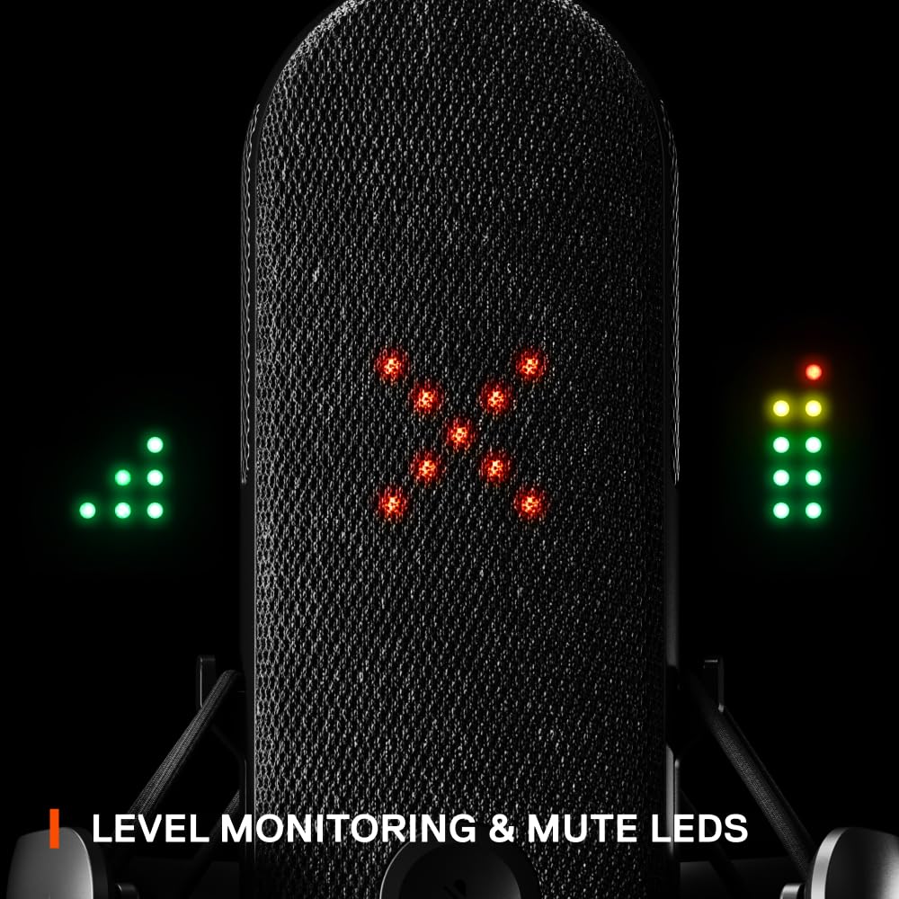 SteelSeries Alias USB Mic for PC — 3x Bigger Capsule for Gaming, Streaming and Podcasting — Sonar for Streamers Audio Software — AI Noise Cancelling — LED Mute & Level Monitoring — Shock Mount
