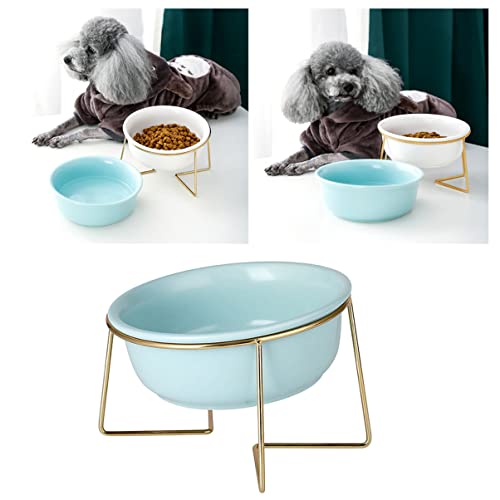 Balacoo 2pcs Container for Kitten Ceramic Pets Stress Care- Dog Gold Cervical Dispenser Iron Blue Dish Stand Use Slant Tilted Pet Dishes with Titled Puppy High Food Eating Free