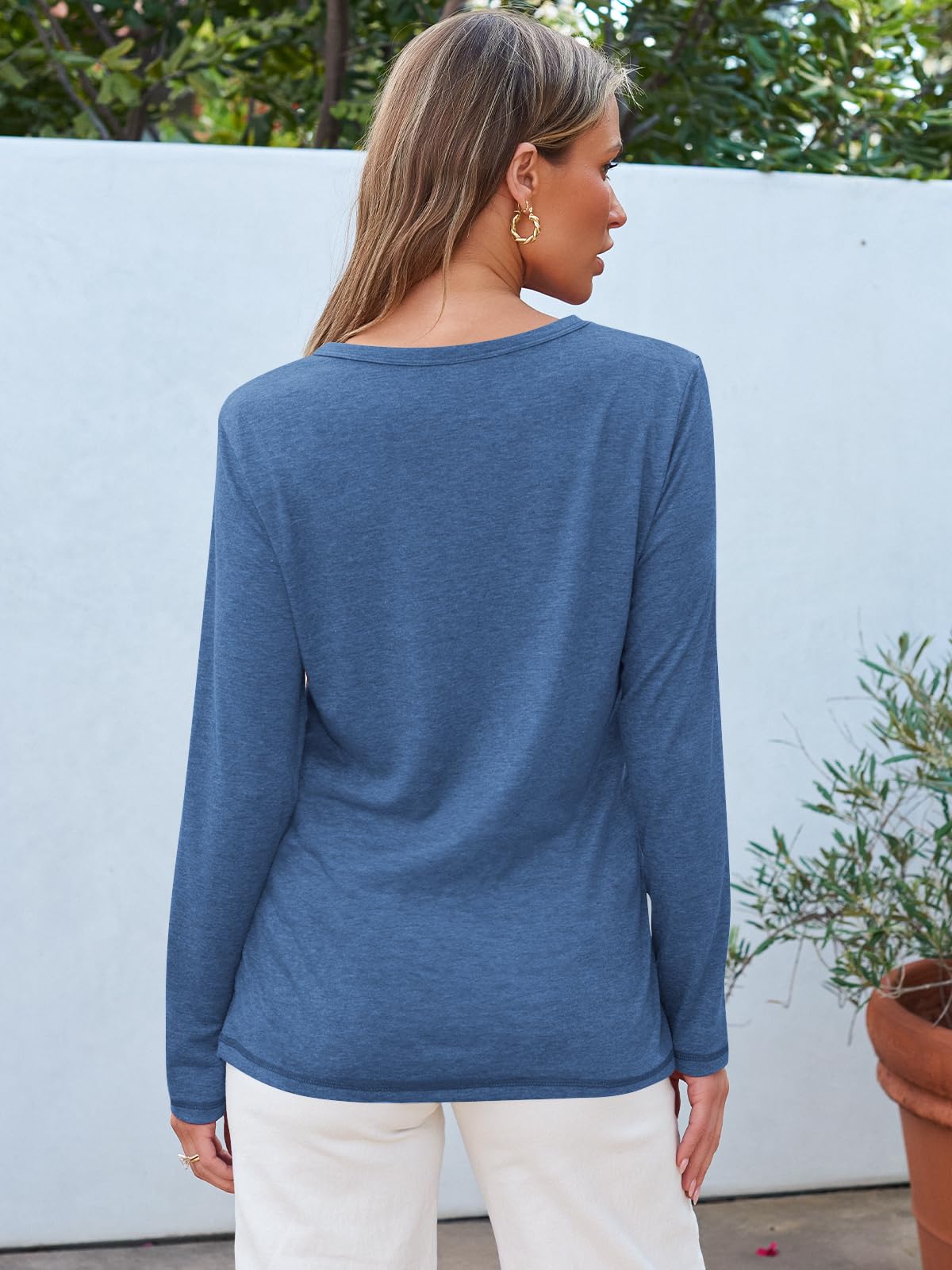AUTOMET Womens Long Sleeve Round Neck Shirts Basic Tee Fall Tops Outfits Clothes 2025 01blue XL