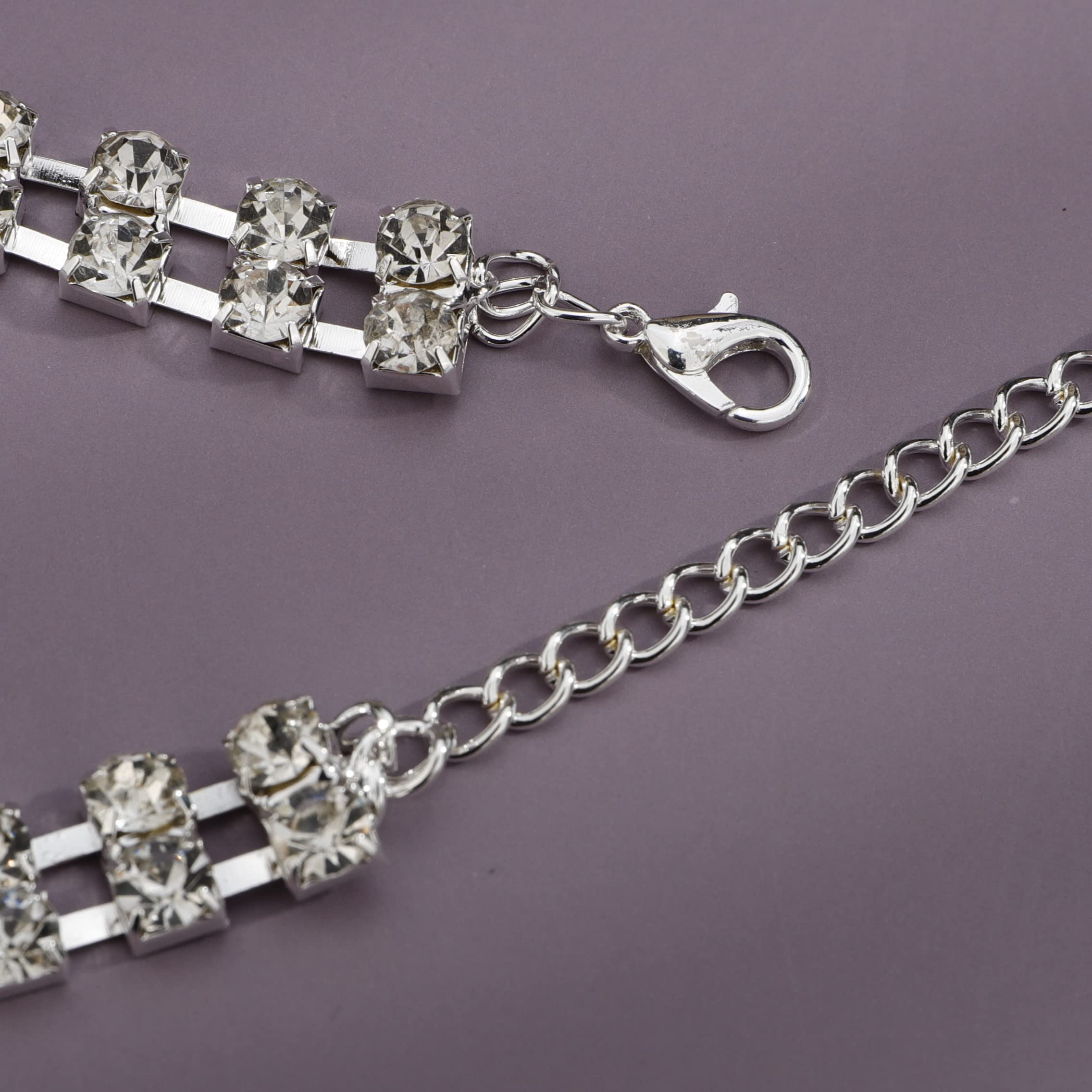YERTTER Dainty Silver Full Rhinestone Chain Sparkly Collar Chain Choker Statement Tassel Crystal Choker Necklace Adjustable for Party Music Bar Women (Silver 4)