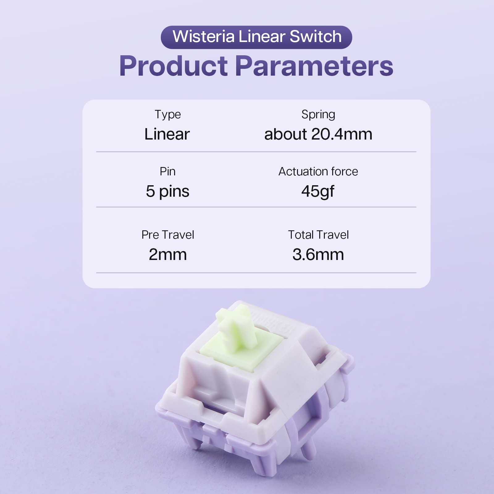 EPOMAKER Wisteria 39gf Linear Mechanical Keyboard Switches, 5-Pin Pre Lubed Creamy Switch, 30 PCS, with POM PTFE Stem, 20.4mm Spring, Compatible with MX Keycaps for Gaming Keyboard