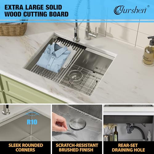 Yurshen 23 Laundry Sink Stainless Steel 23x19x13 Inch Undermount Stainless Steel Utility Sink Workstation Deep Single Bowl 16 Gauge Under Counter Kitchen Laundry Room Utility Sink Basin, YSUWL101-23