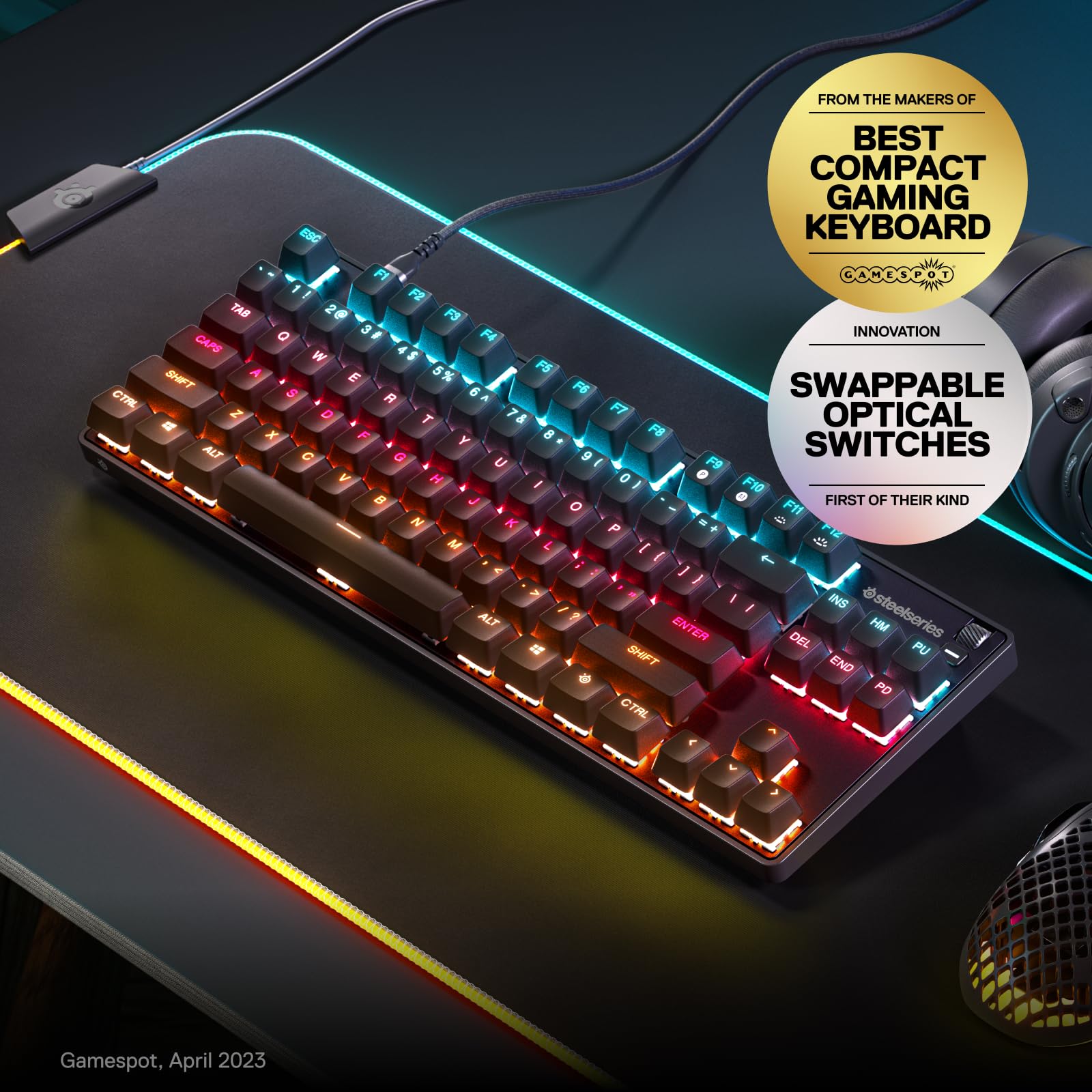 SteelSeries New Apex 9 Mini TKL, HotSwap Optical Mini Gaming Keyboard, 60 Percent Compact Design, Optical Switches, RGB, Double Shot PBT Keycap, Wired Keyboards for Computer PC Gaming (Renewed)
