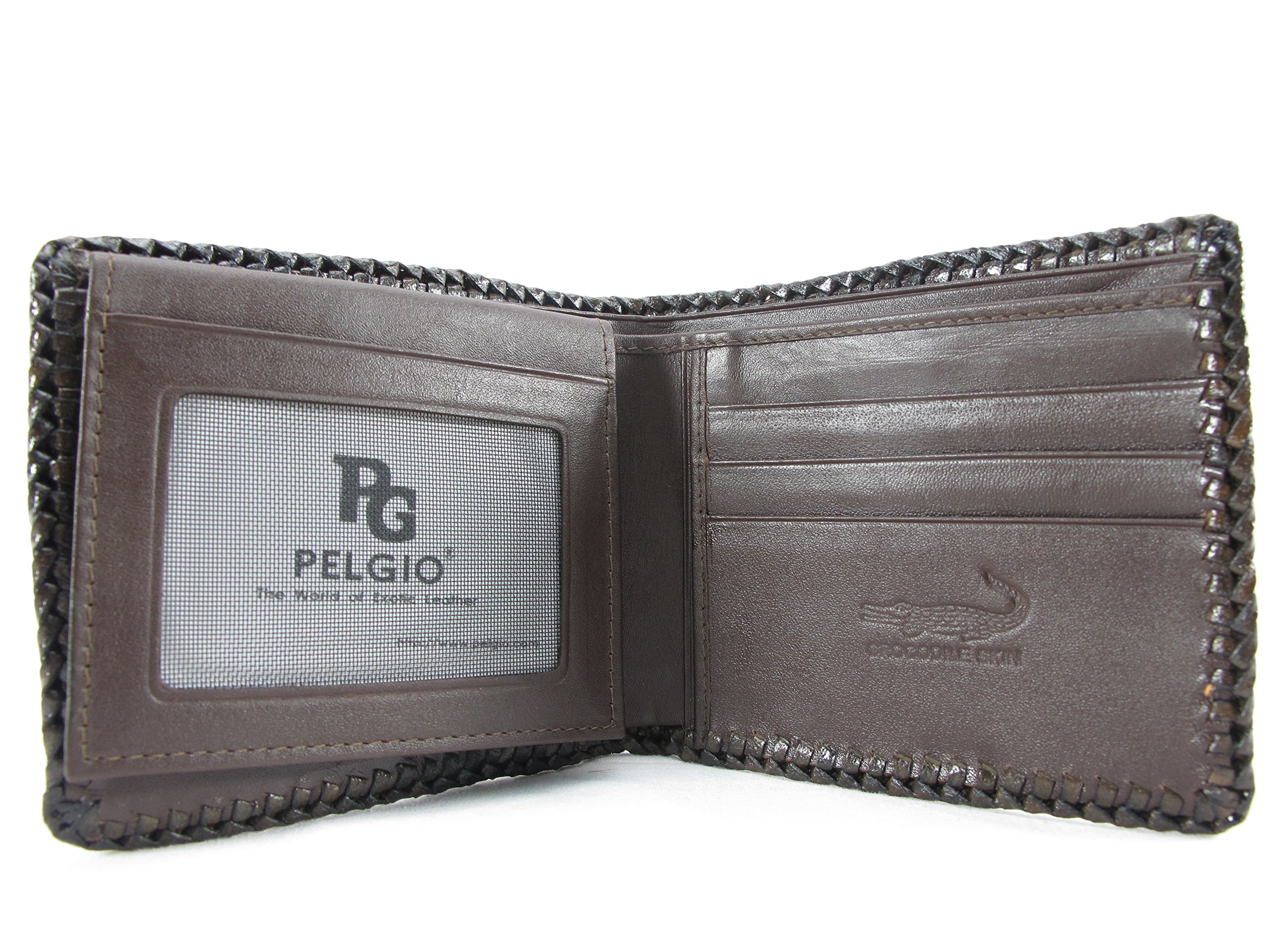 Pelgio Genuine Crocodile Alligator Backbone Skin Handmade Bifold Wallet (Natural)