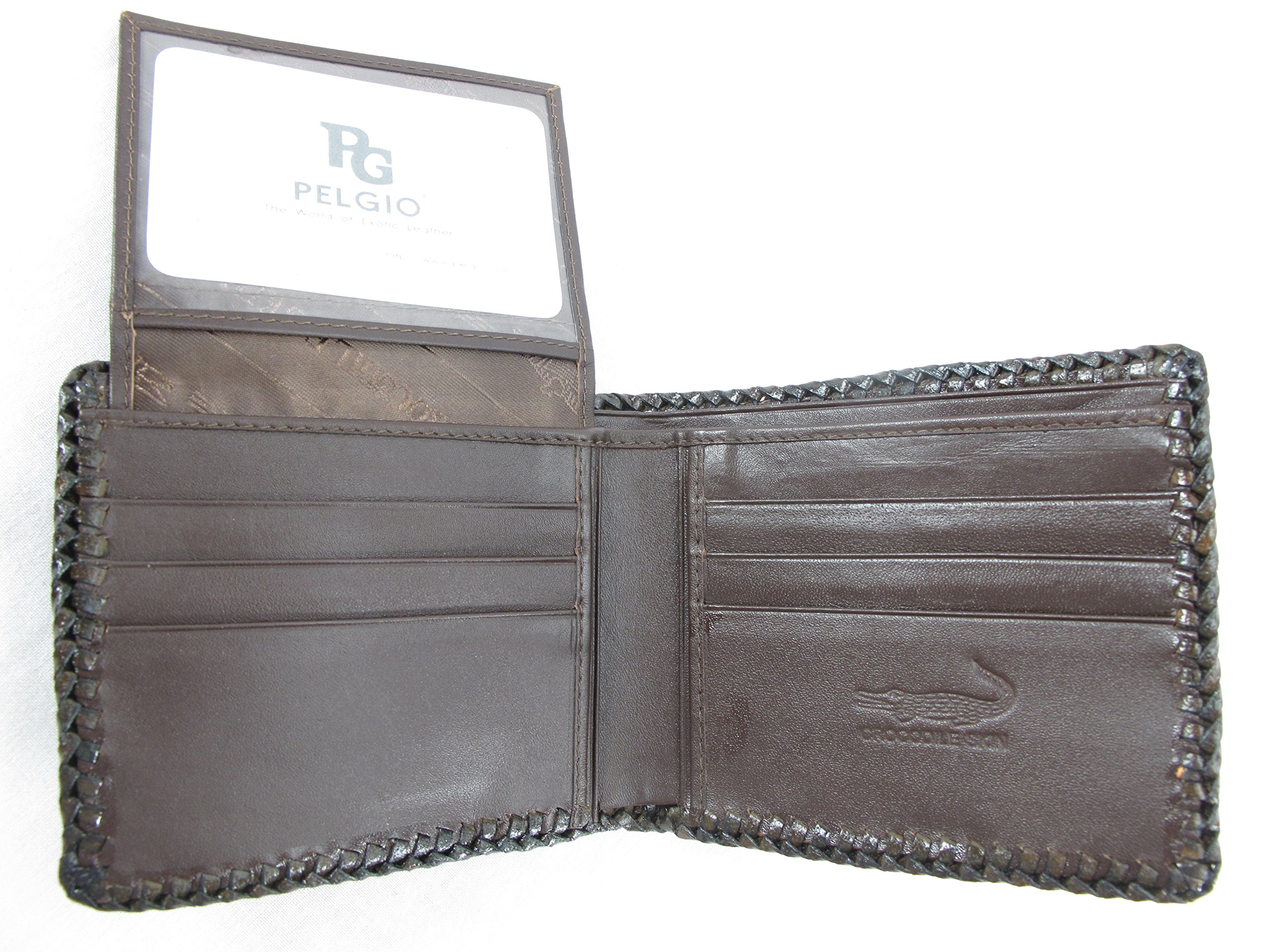 Pelgio Genuine Crocodile Alligator Backbone Skin Handmade Bifold Wallet (Natural)