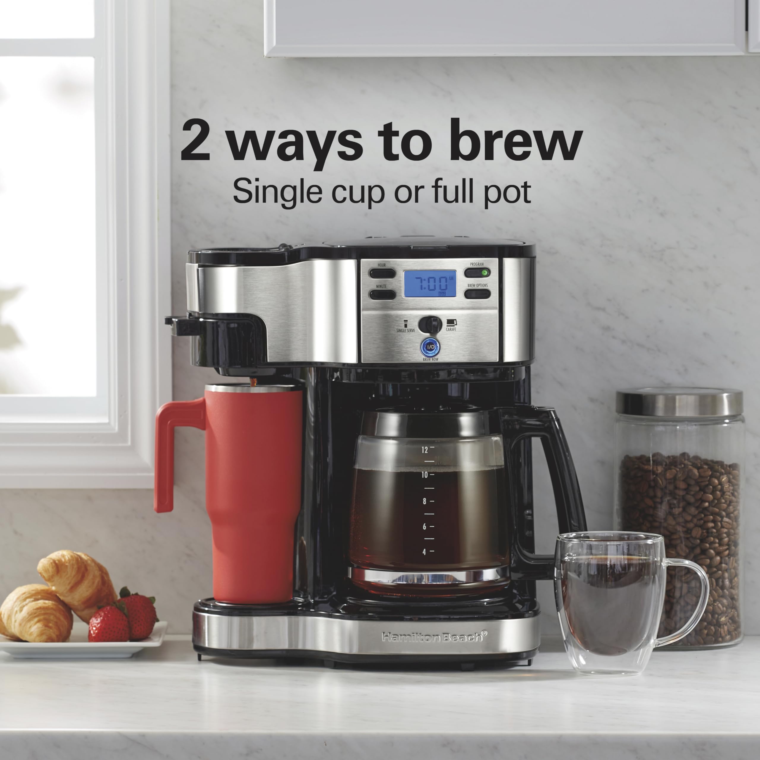 Hamilton Beach 2-Way Brewer Coffee Maker, Single-Serve and 12-Cup Pot, Black
