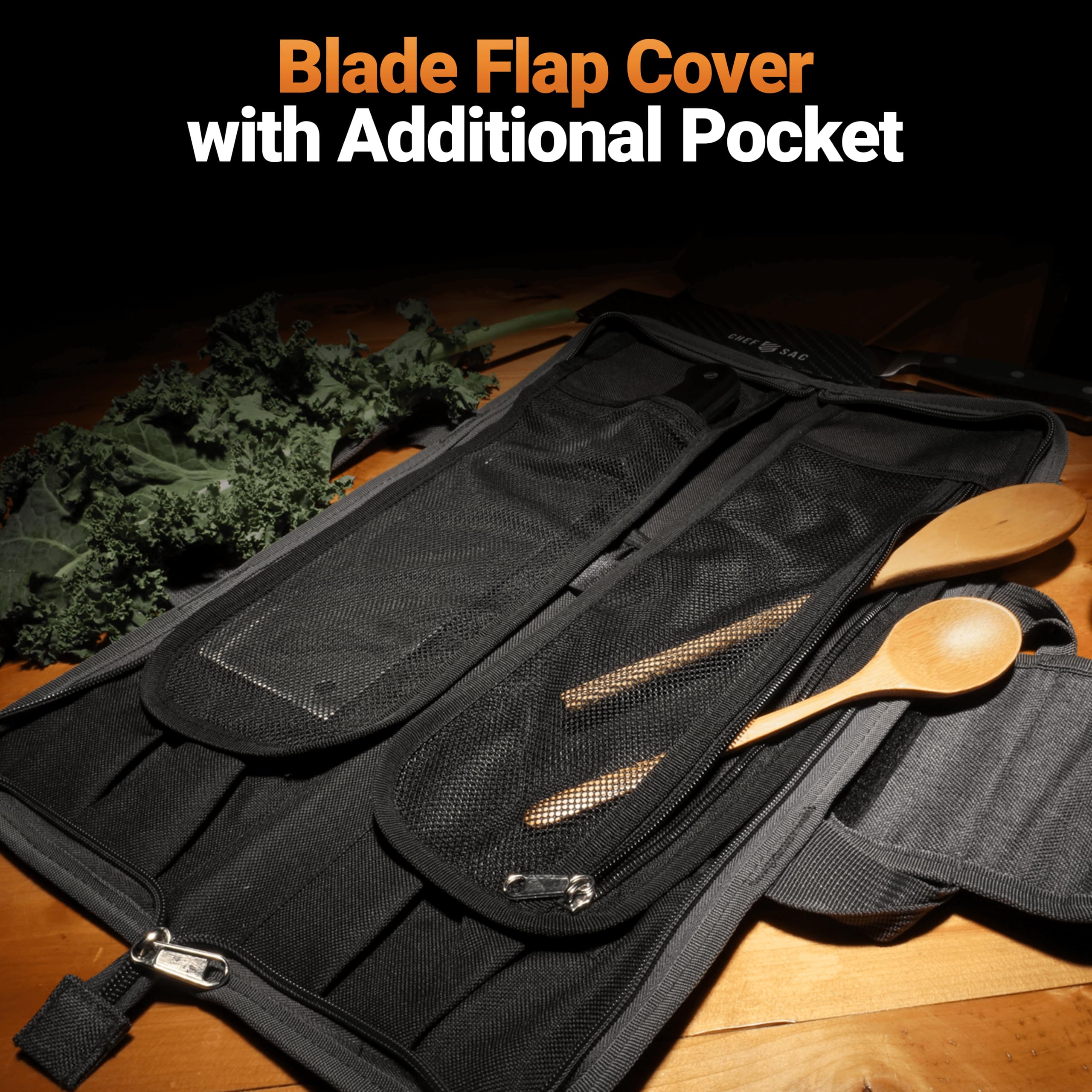 Chef Knife Roll Bag Travel Case | 8 Pockets for Knives & Tools | 2 Flaps with Cleaver & Mesh Pocket | Honing Rod Slot | Chef Knife Case for Professional & Students | Knives Not Included (Denim Grey)