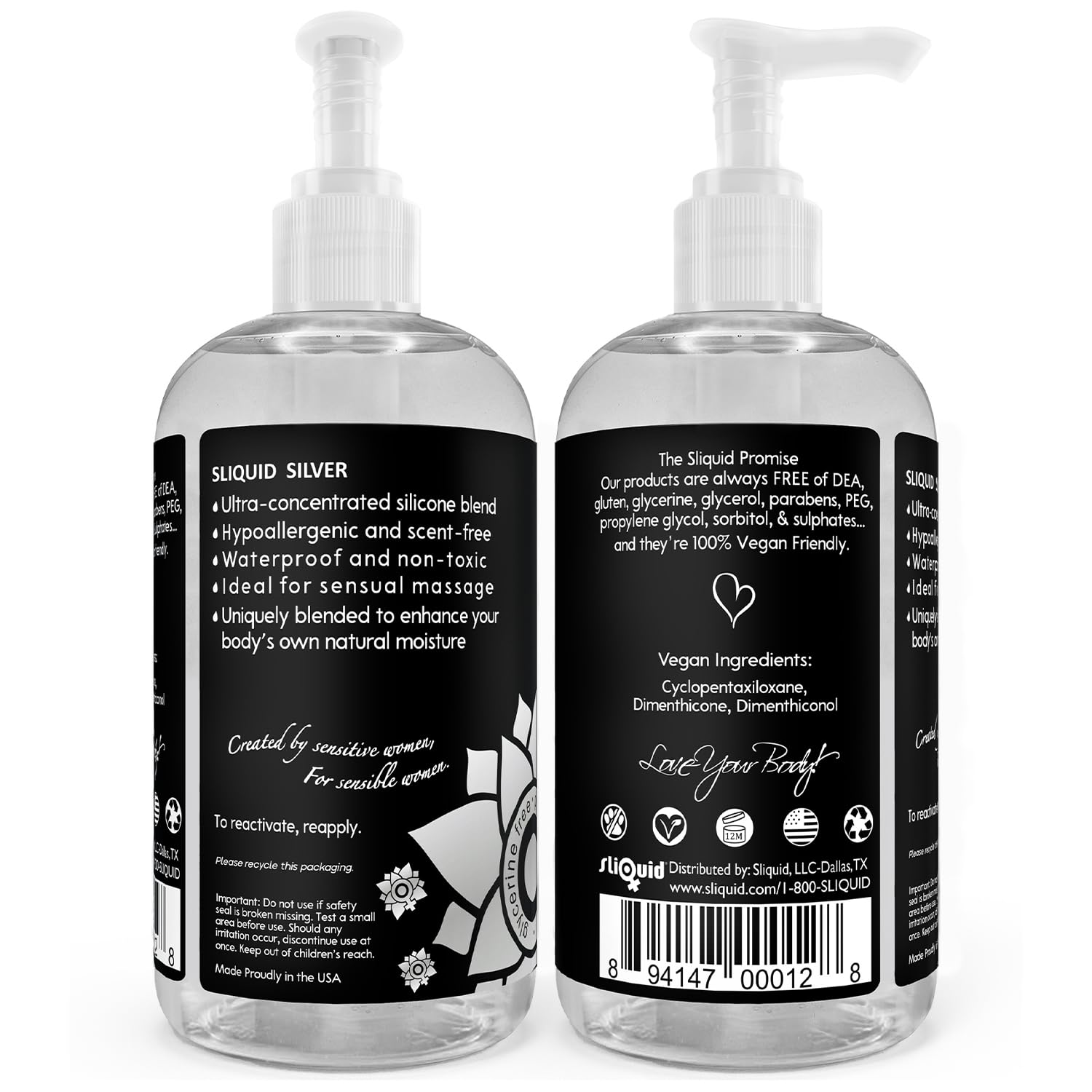 Sliquid Silver Intimate Lubricant - Silicone Lube for Women/Men/Couples, Hypoallergenic Lube, Silicone Lubricant, Waterproof, Unscented, 8.5 Fl Oz