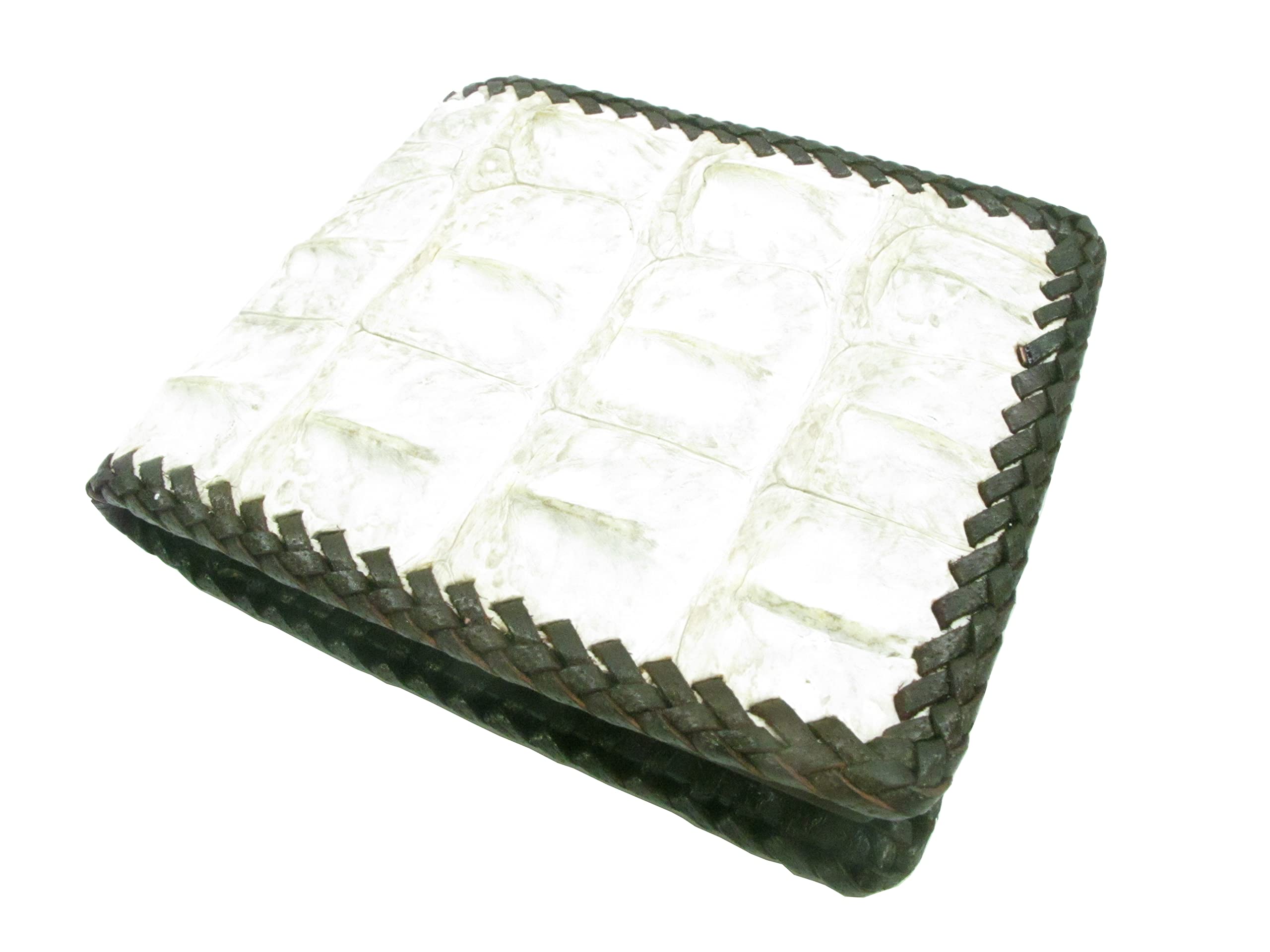 Pelgio Genuine Crocodile Alligator Backbone Skin Handmade Bifold Wallet (Natural)