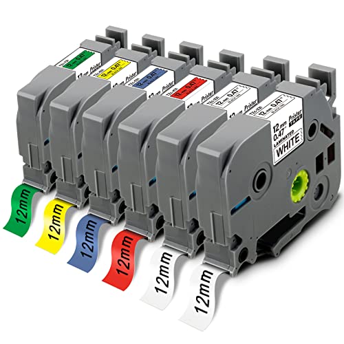 6X Compatible Label Tape for Brother TZe-231 TZ-231 TZe-431 TZe-531 TZe-631 TZe-731 TZe 12mm 0.47 Laminated Label Maker Tape for Brother PT D220 D210 D600 D215e H111 H110 D200 P700 H100 2040 1280
