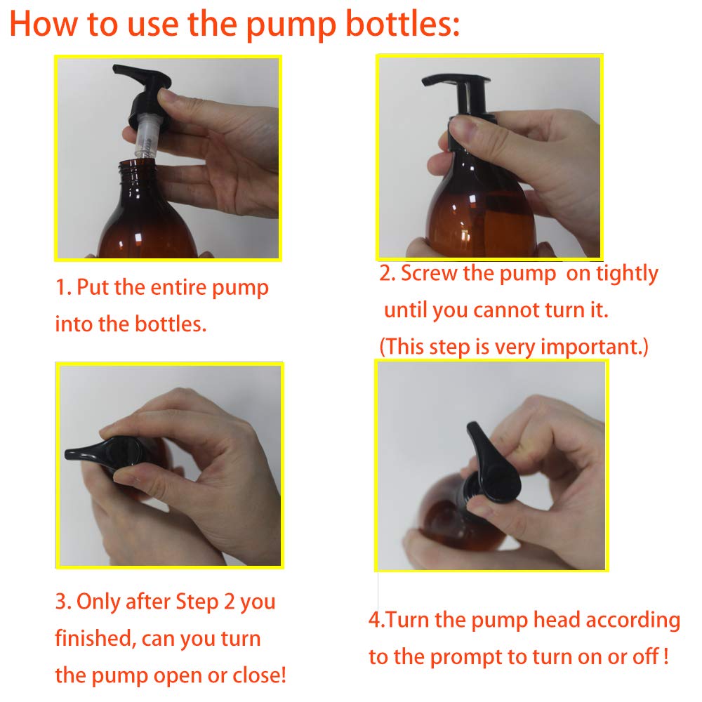 zmybcpack 8 Pack 8OZ Empty Plastic Pump Lotion Bottles with 1 Pen, Labels & Silicone Funnel, Amber Color Lotion Dispenser with Locking Lotion Pump for Body Wash, Shampoo, Massage Lotion, Gel