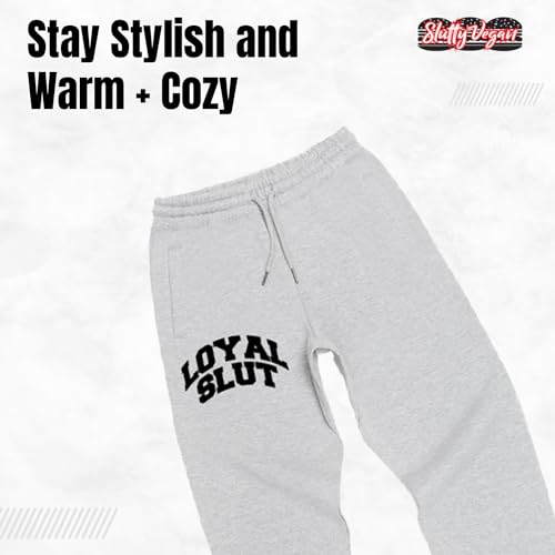 Slutty Vegan Loyal Slut Sweatpants, Lightweight Unisex Joggers with Pocket, Fleece Sweatpants High Waisted Joggers Pants, (US, Alpha, Large, Regular, Regular) Grey