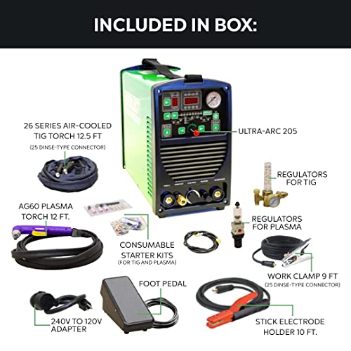 2021 UltraArc 205 200 Amp Multi Process Welder TIG Stick Pulse 50 Amp Plasma Cutter Dual Voltage 110v/220v