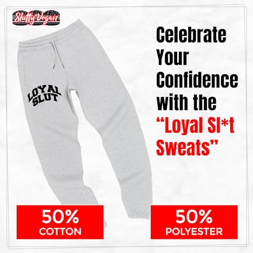 Slutty Vegan Loyal Slut Sweatpants, Lightweight Unisex Joggers with Pocket, Fleece Sweatpants High Waisted Joggers Pants, (US, Alpha, Large, Regular, Regular) Grey
