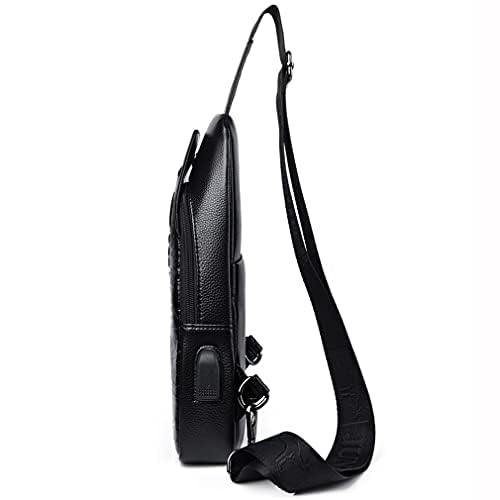 Leather Sling Bag Crossbody Backpack for Men Outdoor Travel Hunting Hiking Shoulder Chest Pack Camping Casual Daypack Black
