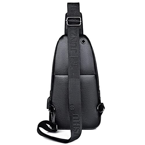 Leather Sling Bag Crossbody Backpack for Men Outdoor Travel Hunting Hiking Shoulder Chest Pack Camping Casual Daypack Black