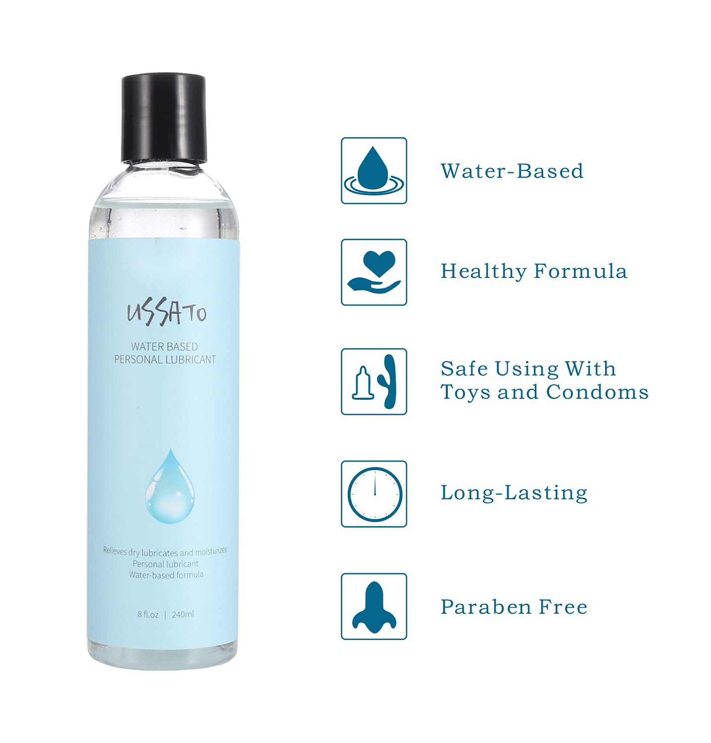 USSATO Water Based Lube, Natural Feeling Long Lasting Non Sticky Slippery Personal Lubricant Moisturizer for Women Men and Couple Massage